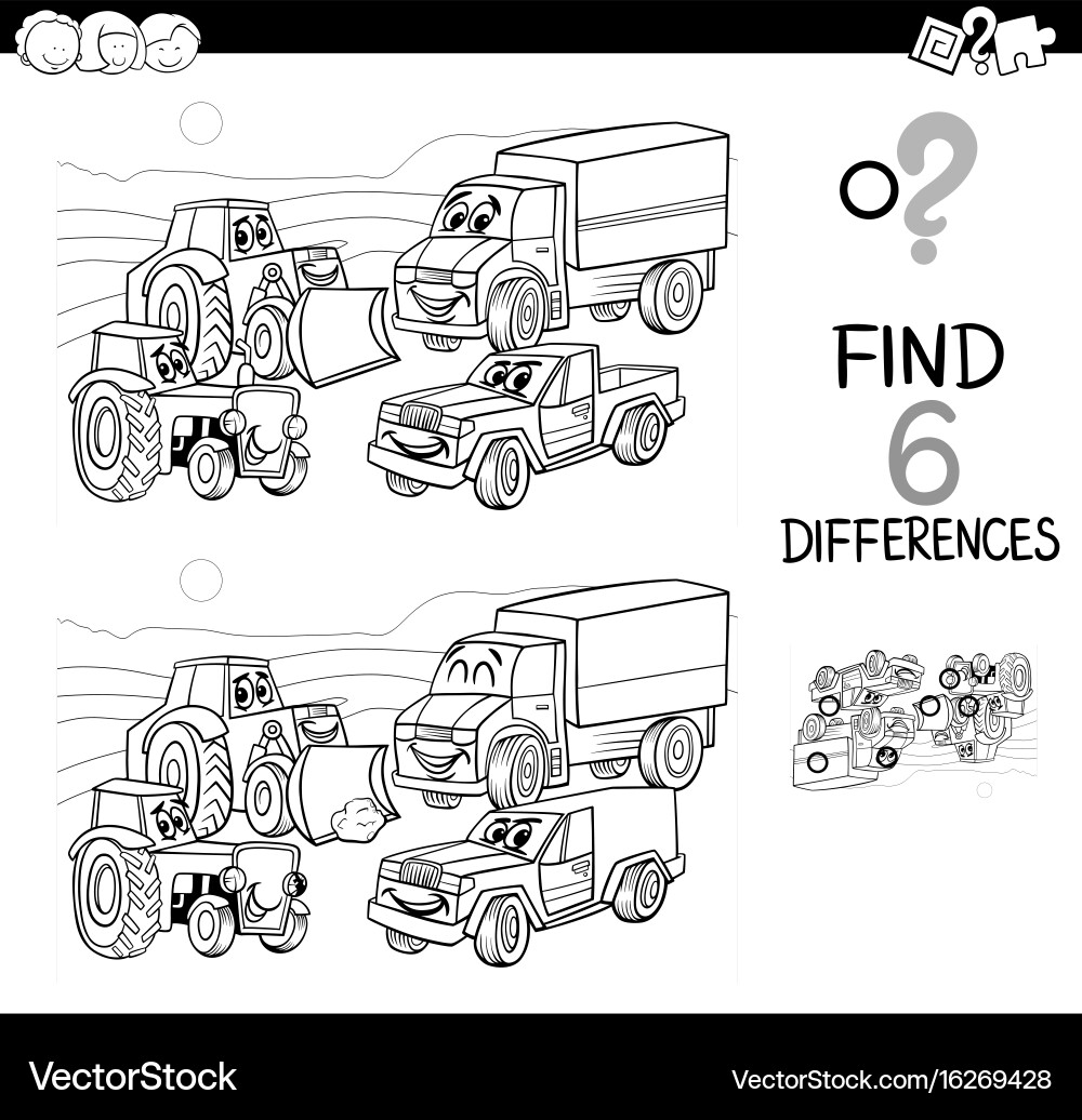 Spot the difference with cars coloring book Vector Image
