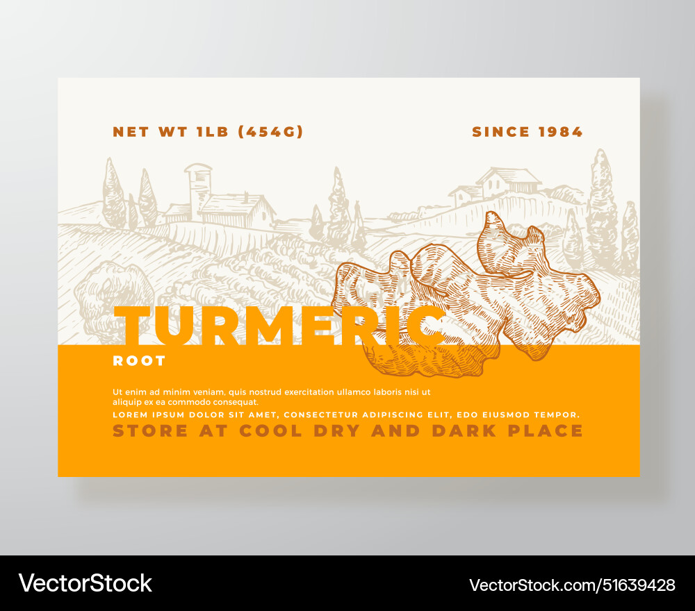Turmeric plant root curry food label template Vector Image