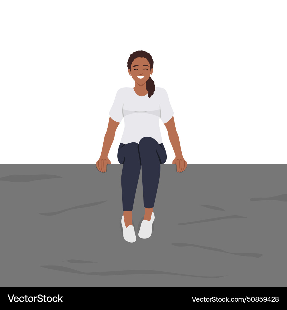 Young black woman sitting alone on a ledge Vector Image
