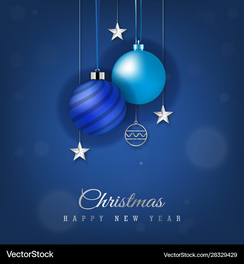 Blue christmas banner with hanging ball Royalty Free Vector