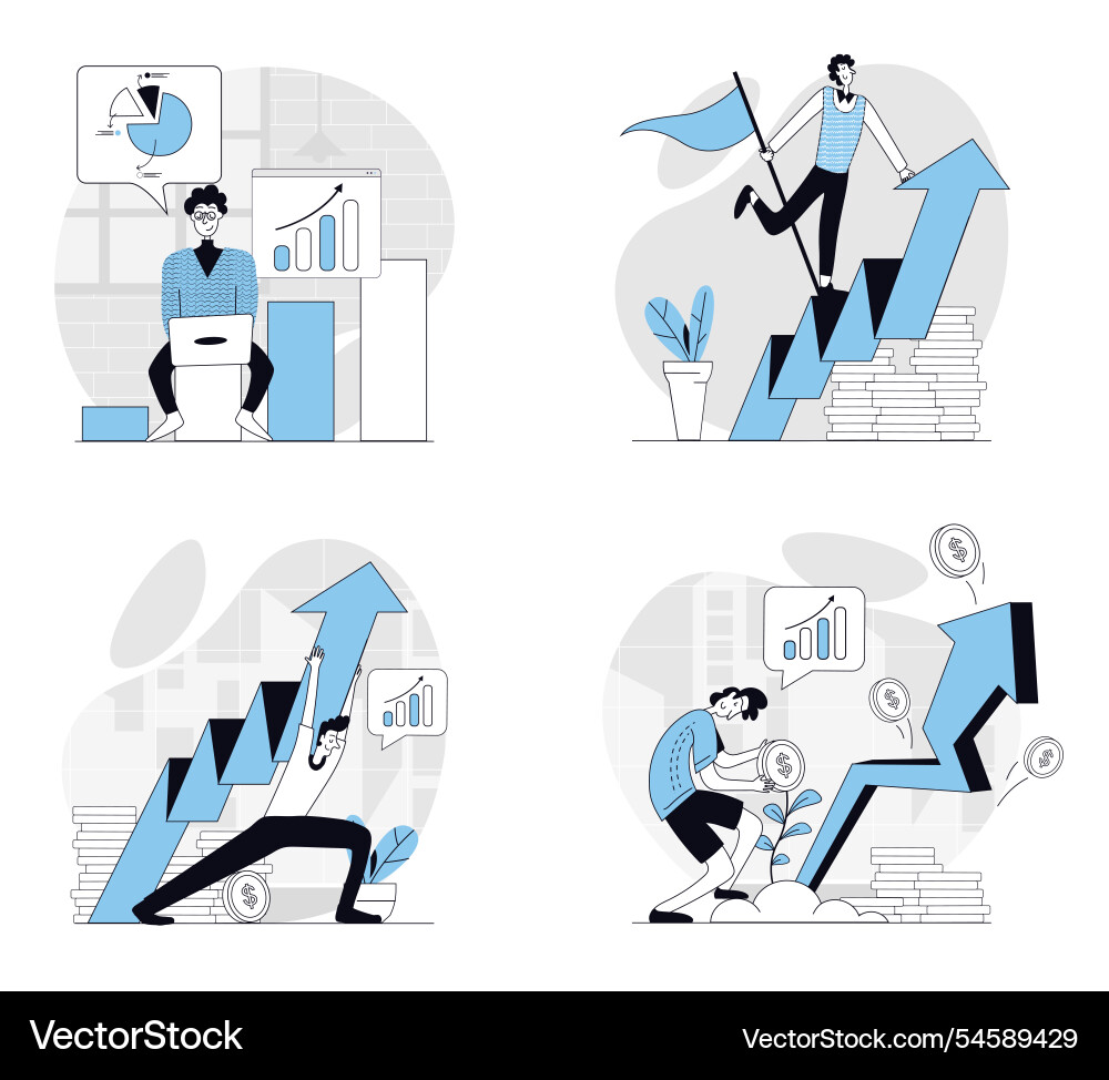 Business growth concept set in flat design for web