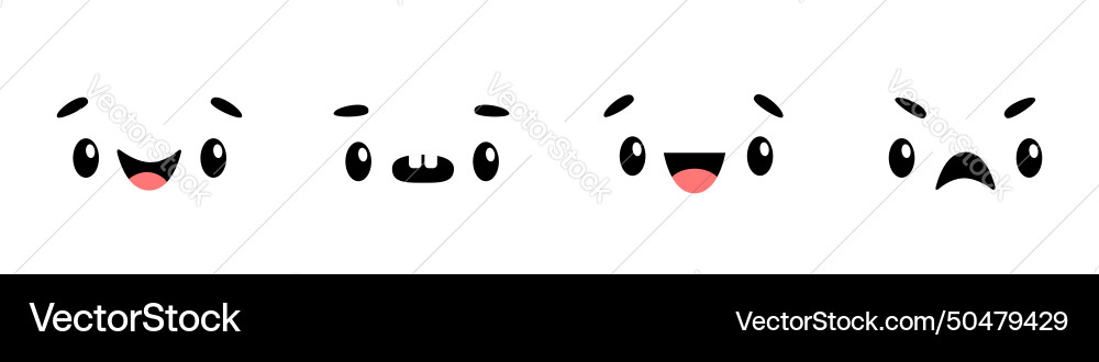 Cute kawaii face emoticons character icon set Vector Image