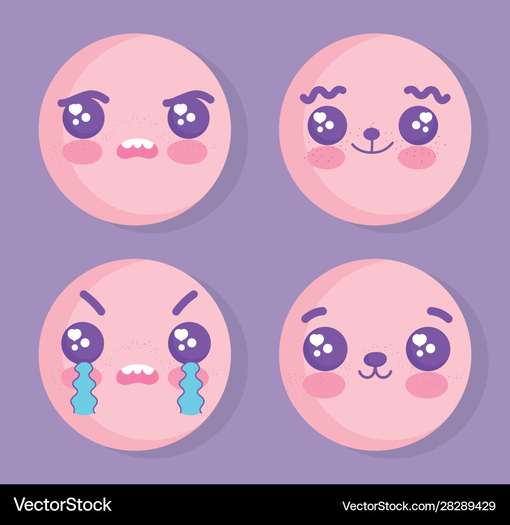 Emojis kawaii cartoon expression faces set Vector Image