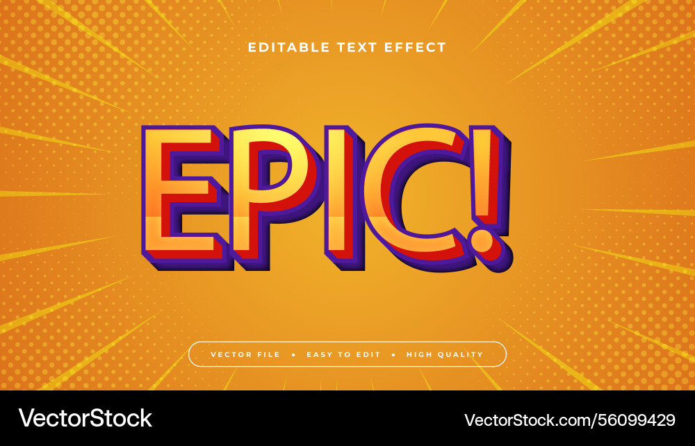 Orange blue and yellow epic 3d editable text Vector Image
