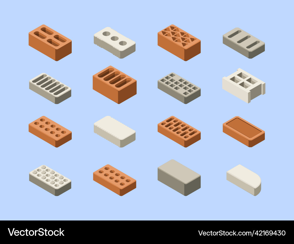 Bricks set 3d materials for construction houses Vector Image