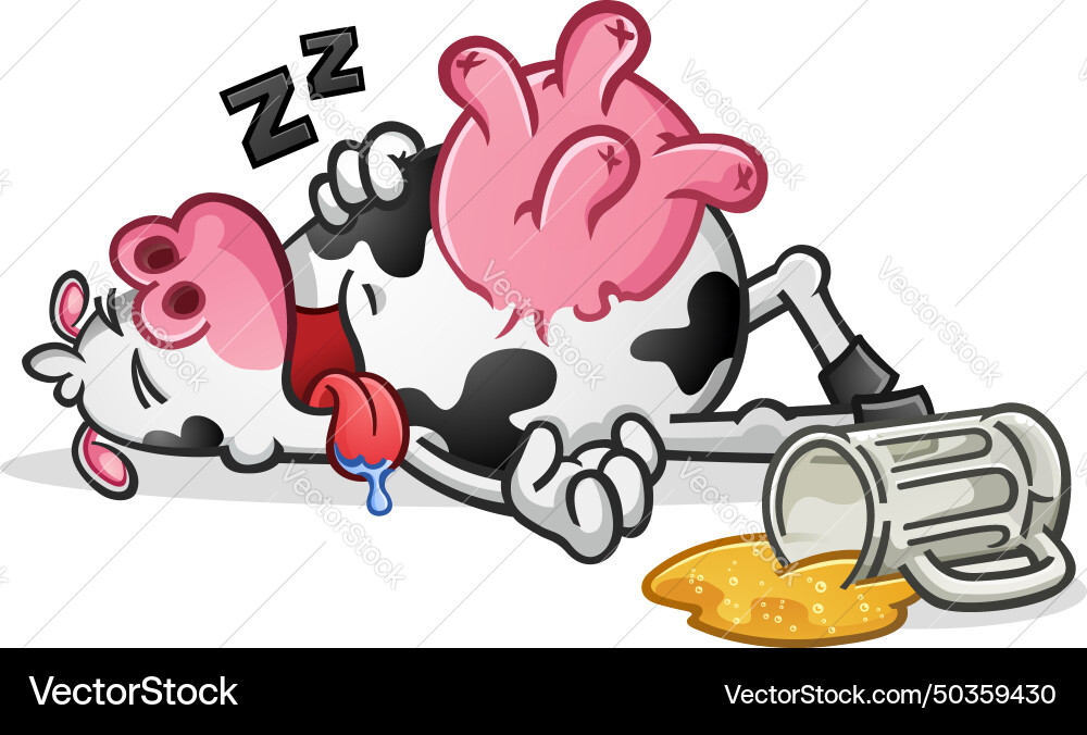 Cow passed out from drinking beer cartoon Vector Image