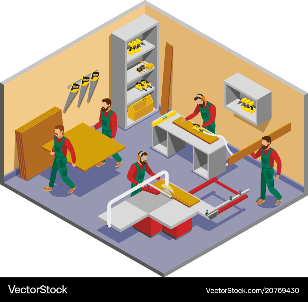 Furniture Workshop Isometric View Royalty Free Vector Image