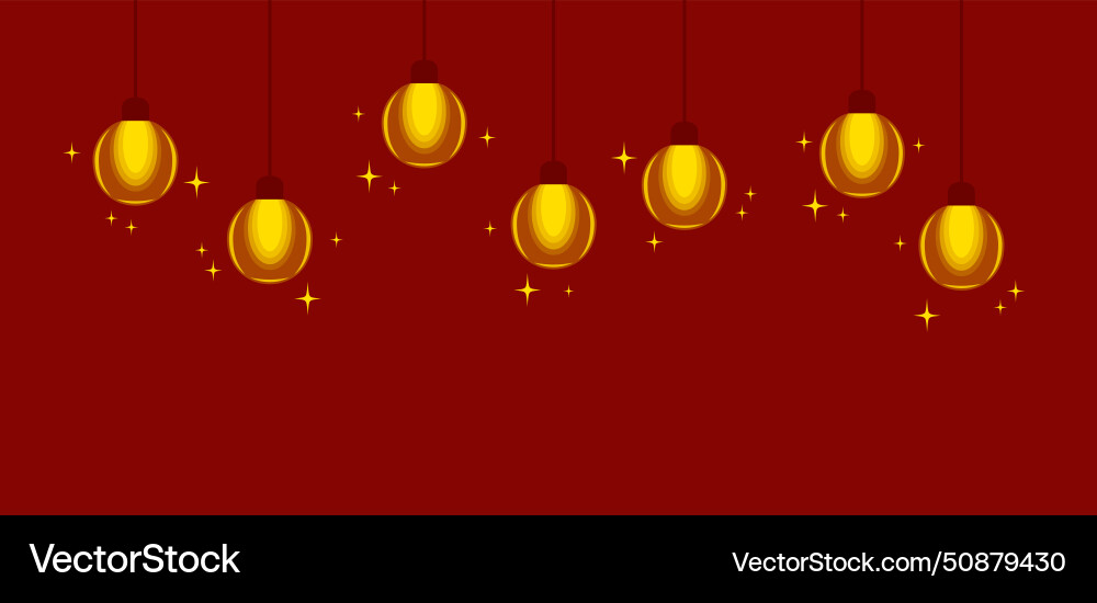 Gold light bulbs on red maroon background festive Vector Image