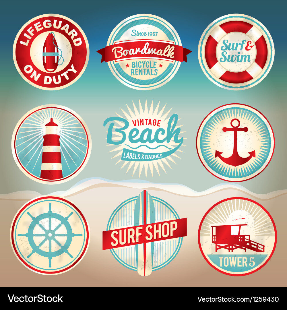 Retro beach labels and badges Royalty Free Vector Image