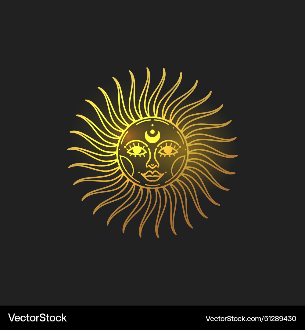 Sun gold hand drawn Royalty Free Vector Image - VectorStock
