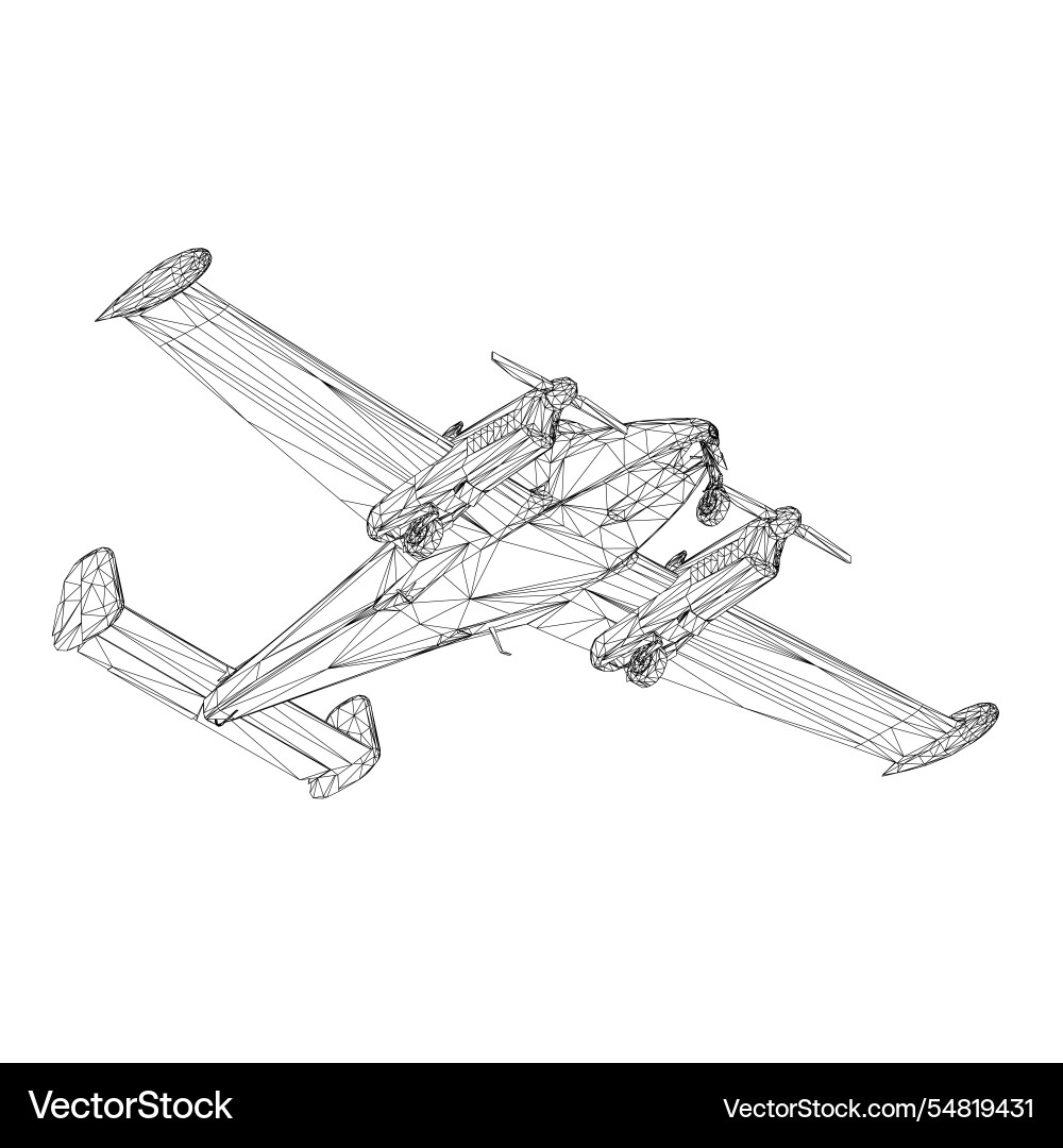 Airplane wireframe with propeller from black Vector Image