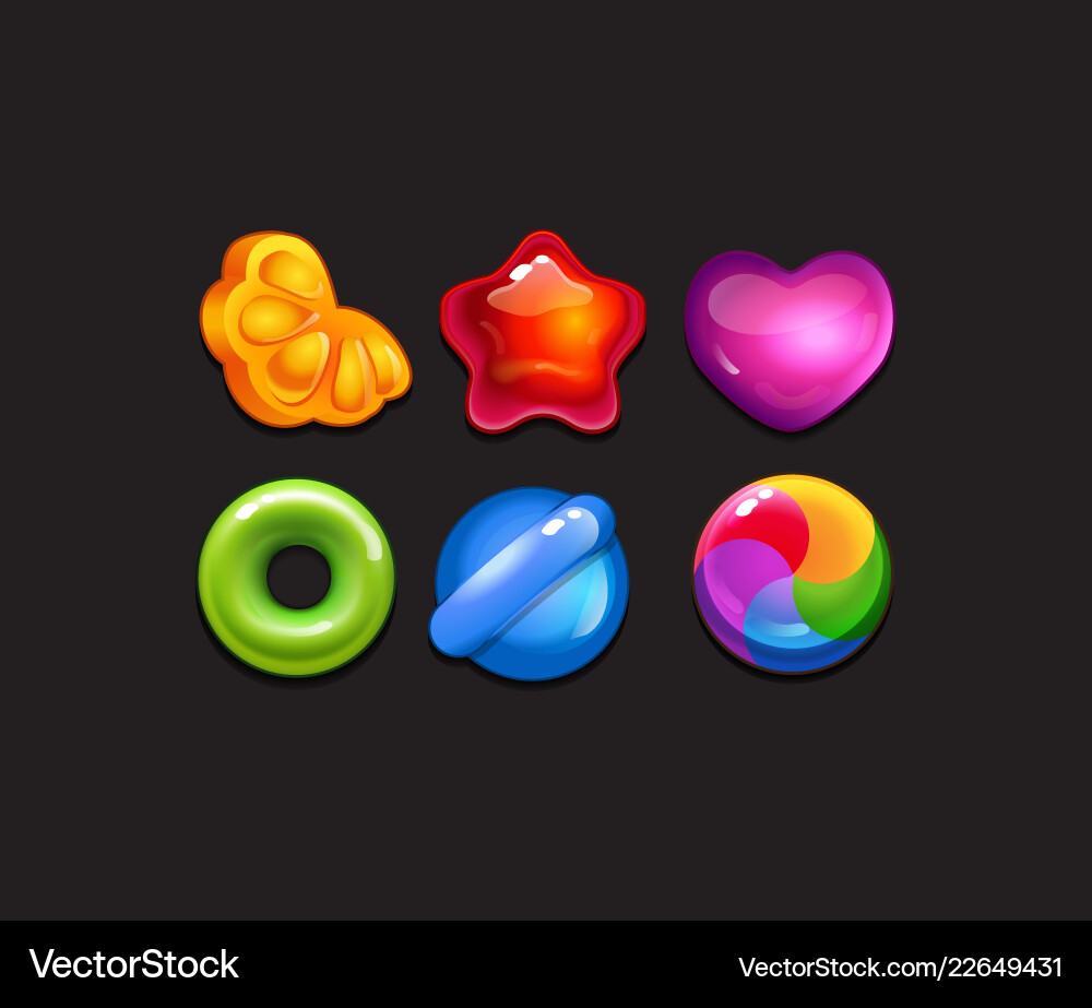 Candy game assets for mobile match 3 Royalty Free Vector