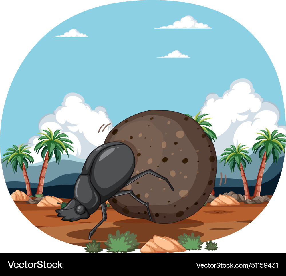 Cartoon dung beetle pushing a large ball Vector Image