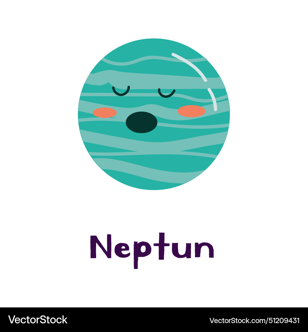 Neptune planet in flat cartoon style Royalty Free Vector