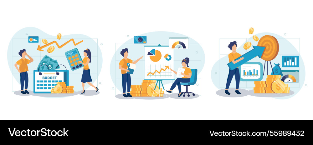 Cost optimization concept set Royalty Free Vector Image