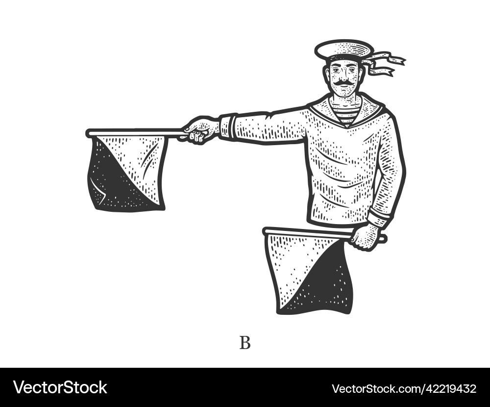 Flag semaphore letter b sketch Royalty Free Vector Image