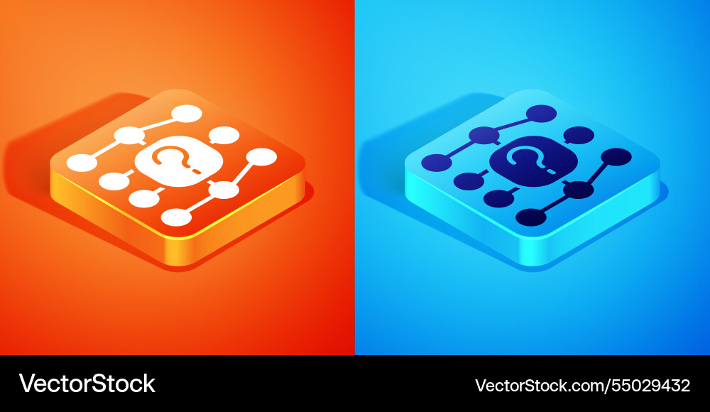 Isometric neural network icon isolated on orange Vector Image