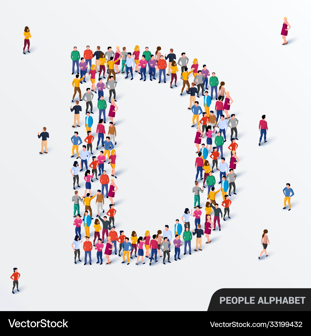 Large group people in letter d form human Vector Image