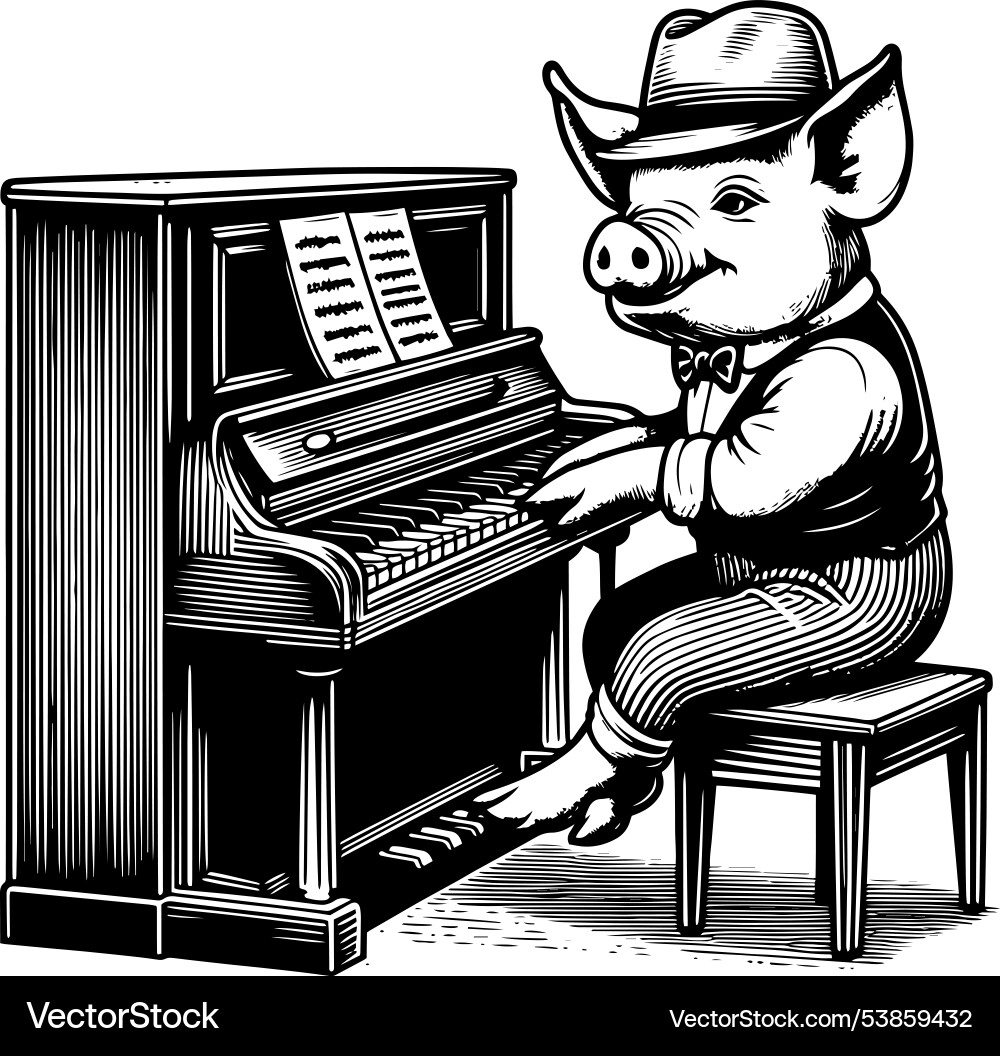 Pig playing piano in vintage style Royalty Free Vector Image