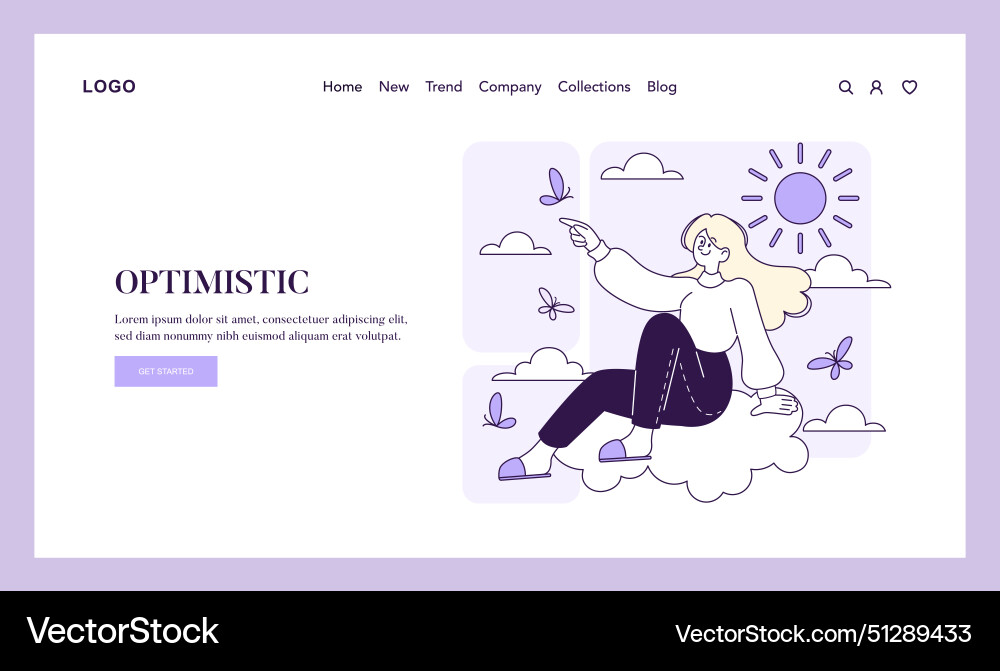 A young woman sits on cloud pointing towards Vector Image