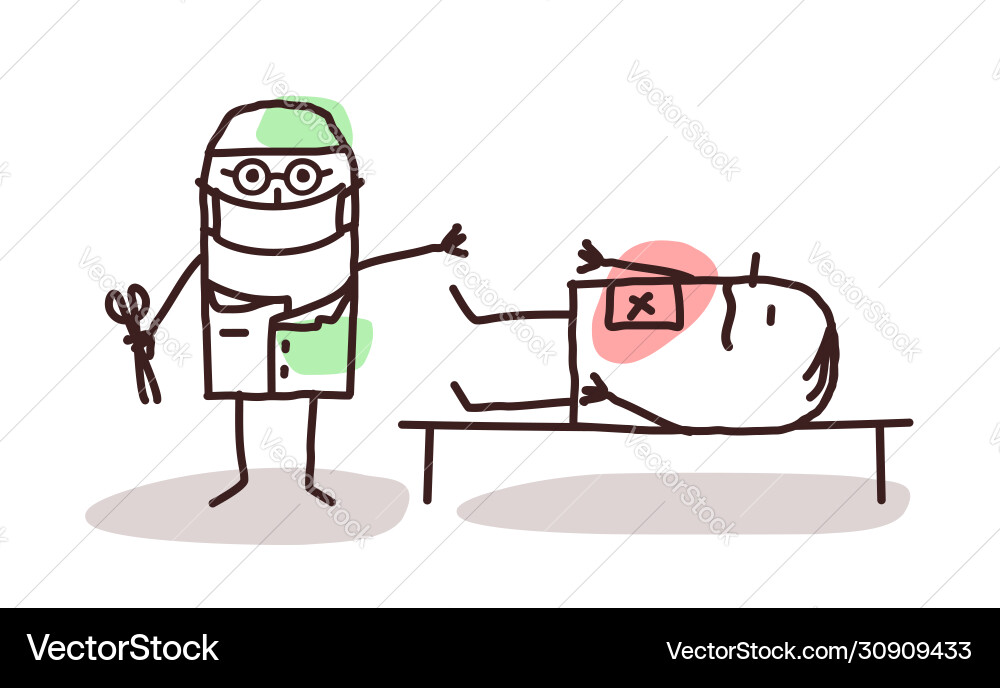 Cartoon surgeon with patient on a table Royalty Free Vector