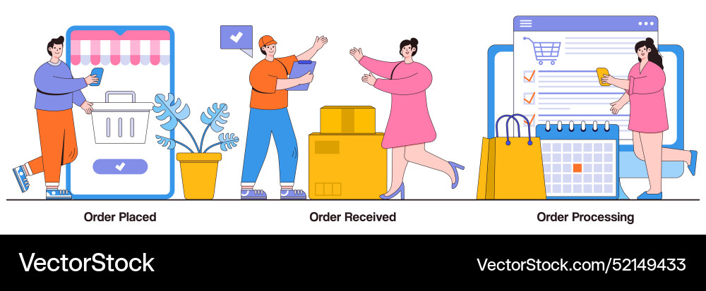 Order placed received and processing concept Vector Image