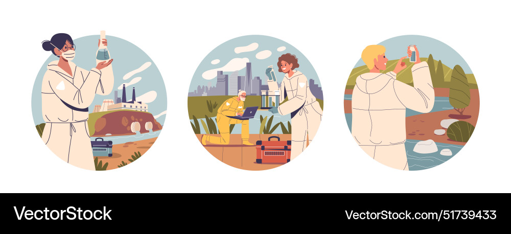 Three scientists collect and analyze water samples