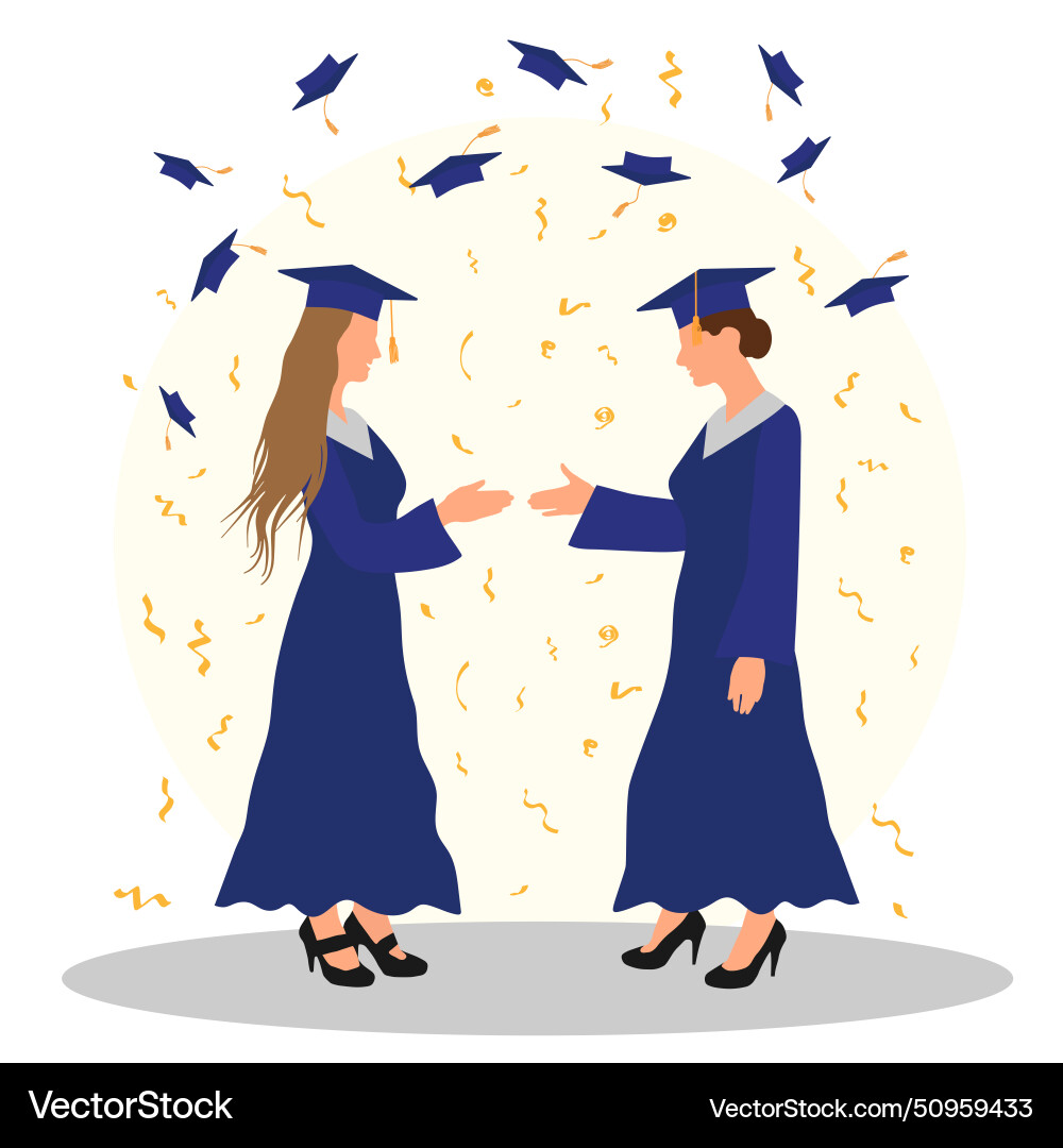 Two female graduates students shake hands Vector Image