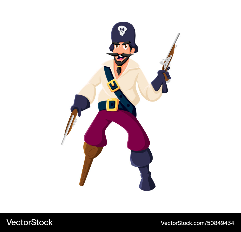 Cartoon one legged pirate character with flintlock