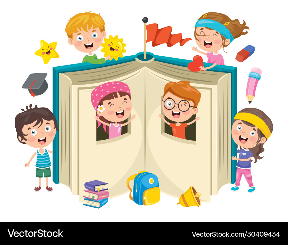 Children and book Royalty Free Vector Image - VectorStock