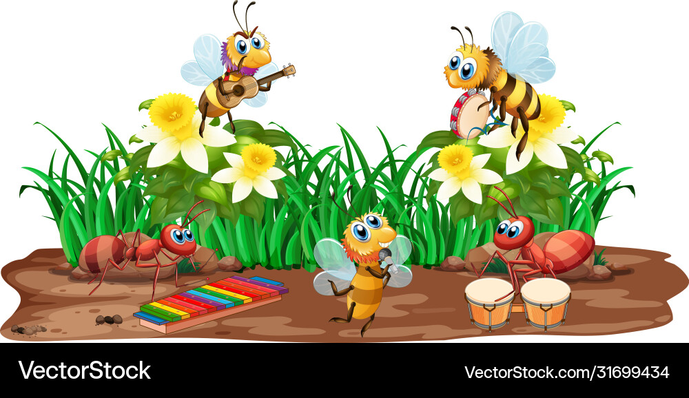 Insect playing music in nature Royalty Free Vector Image