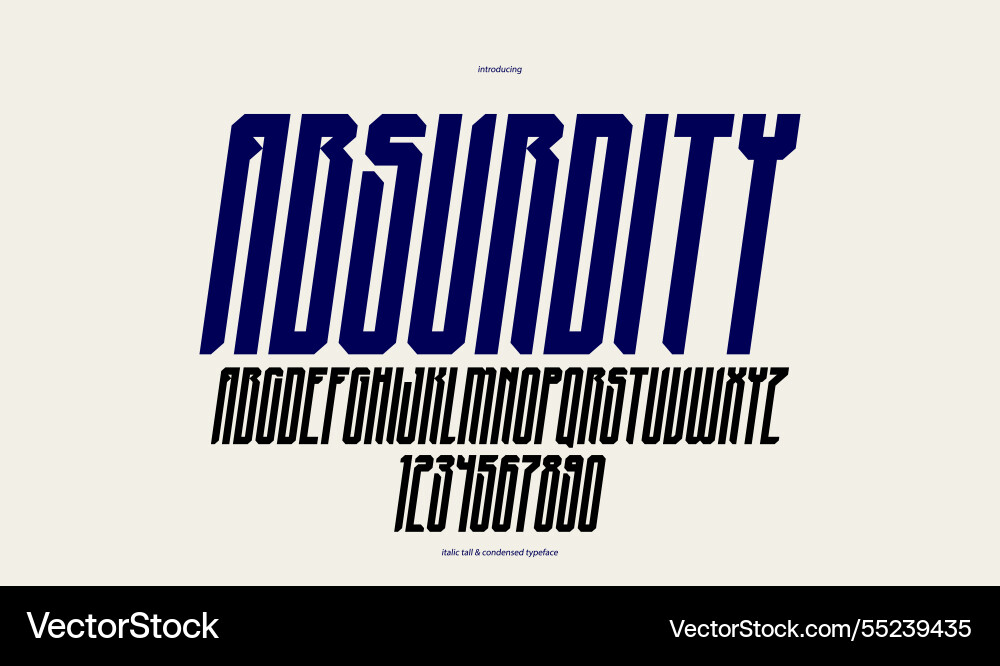 Bold and massive italic heavy geometric font Vector Image