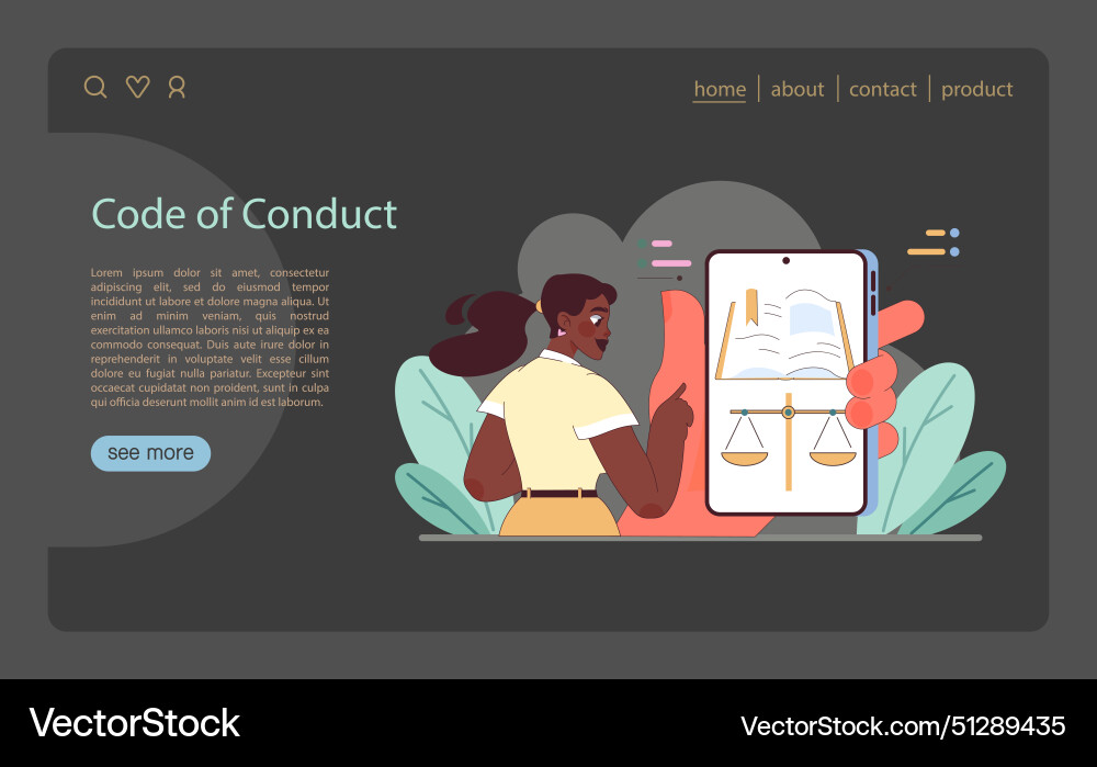 Code of conduct concept a person holds tablet Vector Image