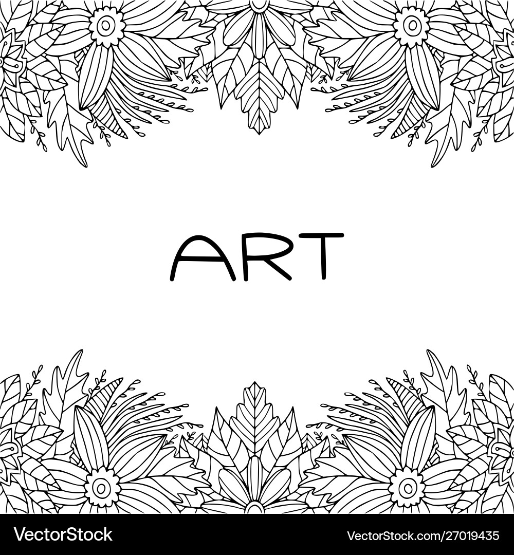 Coloring book page frame with flowers Royalty Free Vector