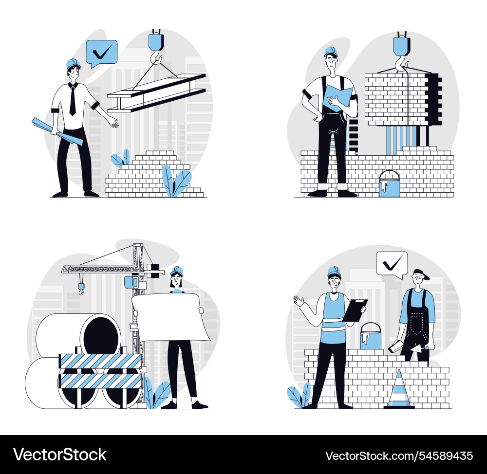 Construction engineer concept set in flat design Vector Image