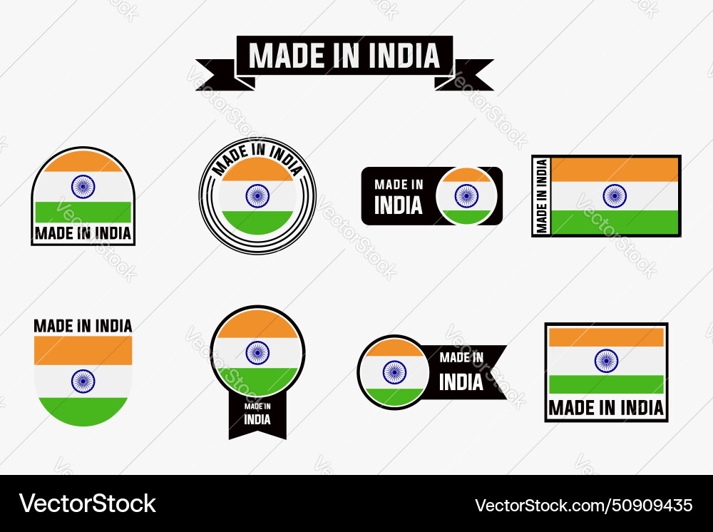 Made in india label signs collection Royalty Free Vector
