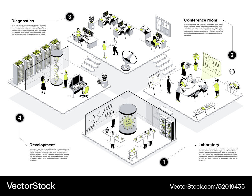 Science center 3d isometric concept in outline Vector Image
