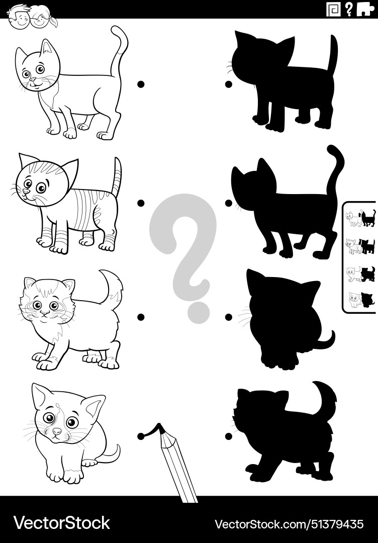 Shadow game with cartoon kitten characters Vector Image
