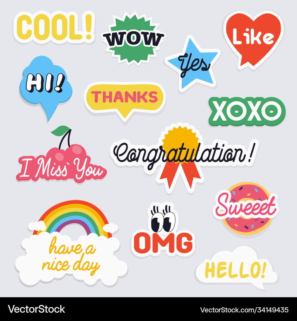 Social network stickers with notes for online Vector Image