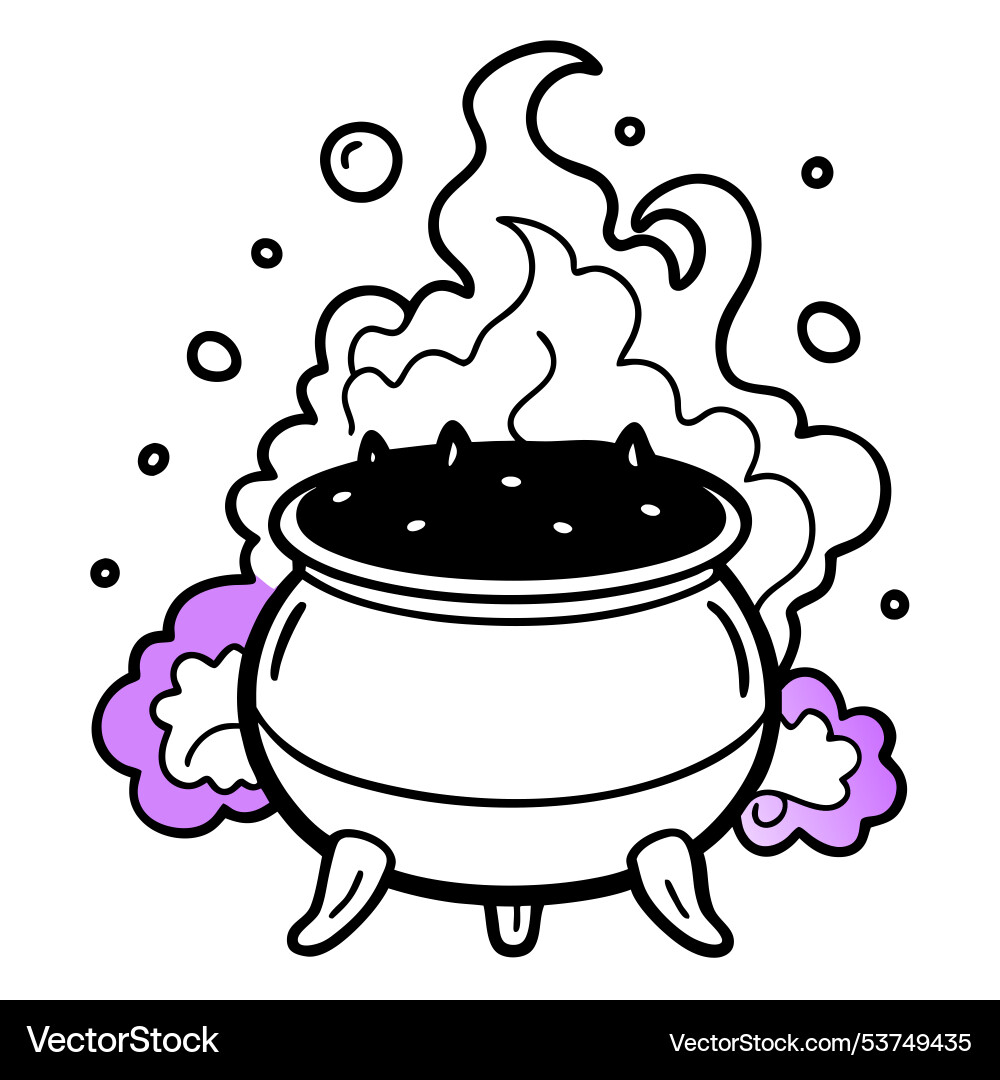 Witch cauldron in a dark room purple smoke Vector Image