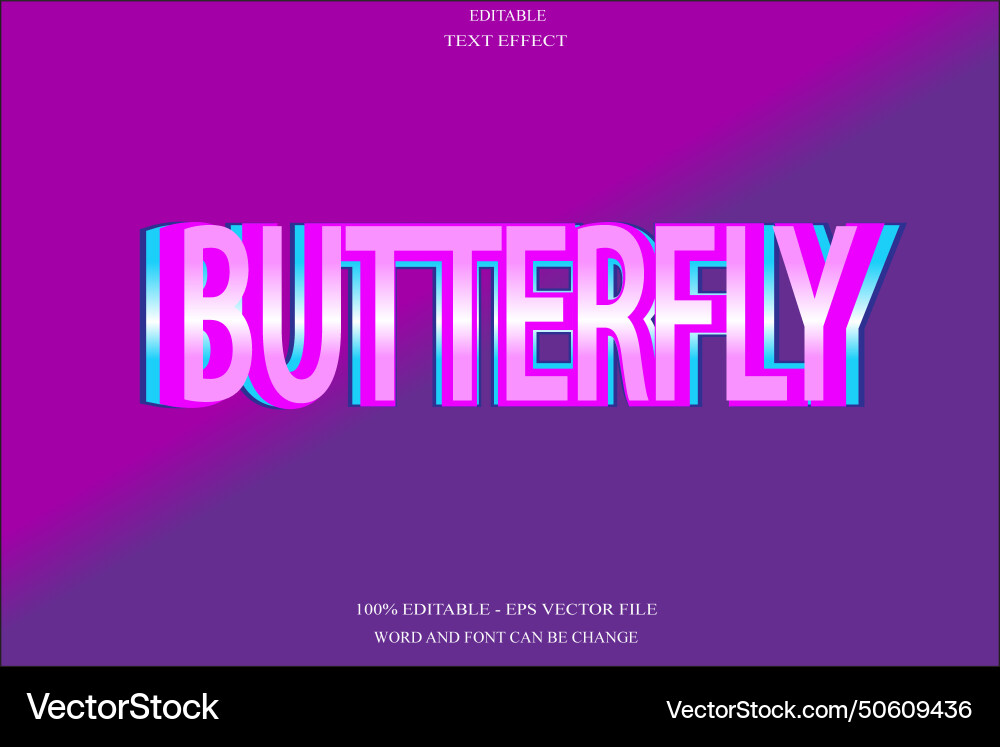 Butterfly editable text effect emboss Royalty Free Vector