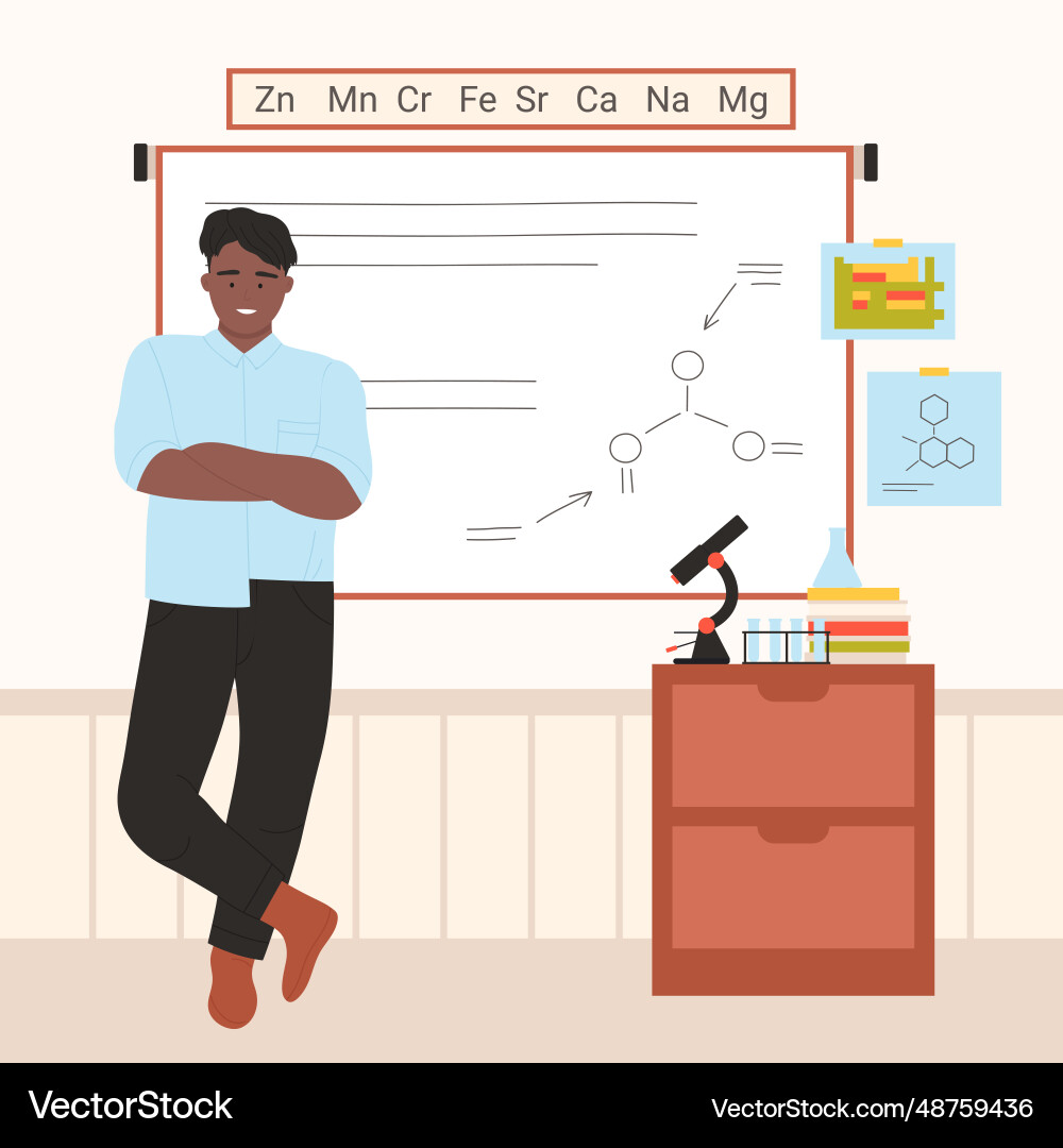 Chemistry teacher teaching chemical formulas Vector Image