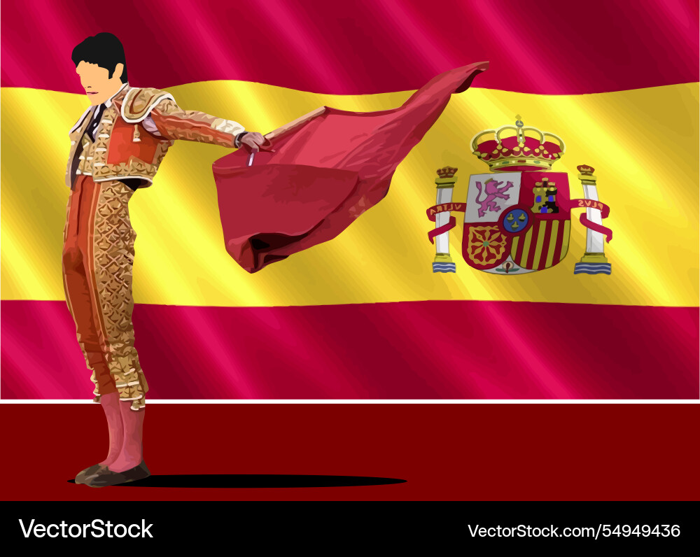 Matador with cape on spanian flag background Vector Image