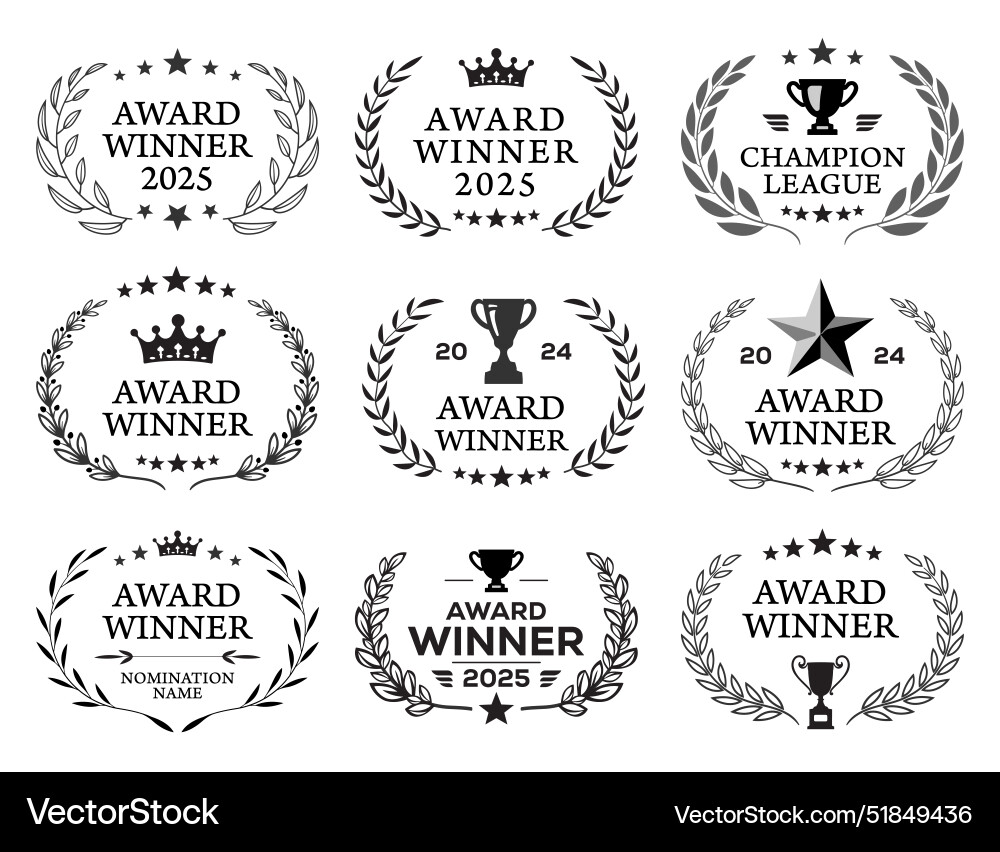 Set of black and white awards with different Vector Image