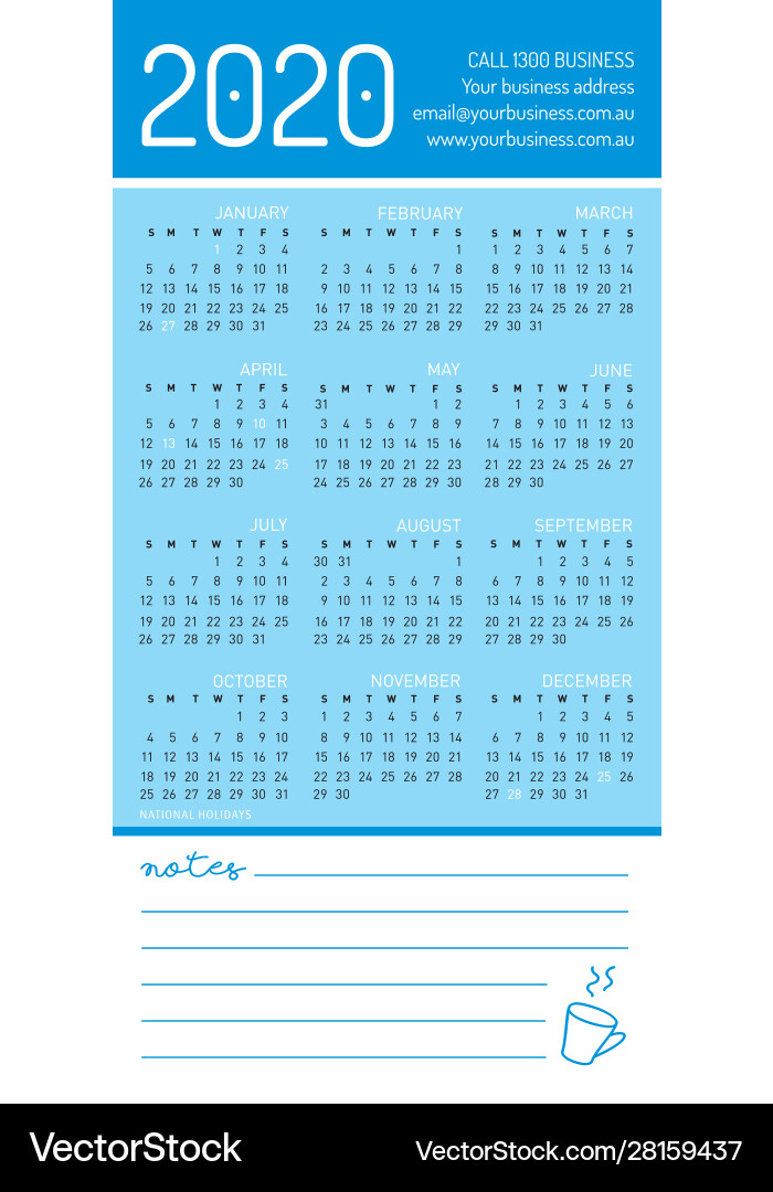 2020 calendar Royalty Free Vector Image - VectorStock