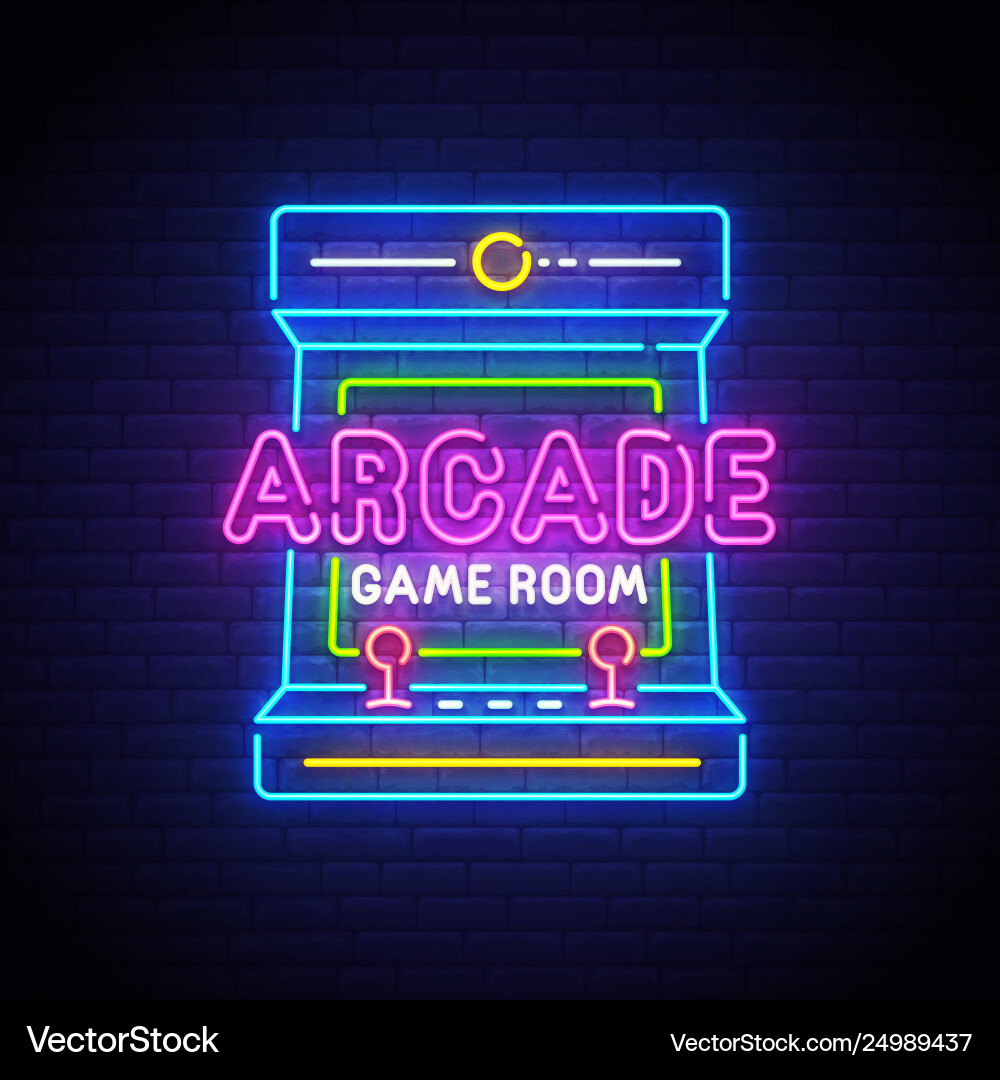 Arcade games neon sign game logo Royalty Free Vector Image