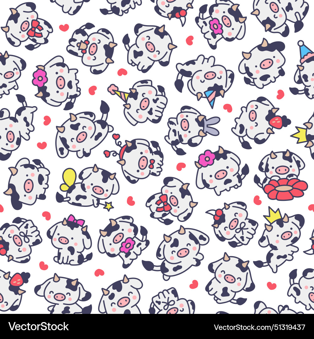 Cute kawaii baby cow seamless pattern Royalty Free Vector