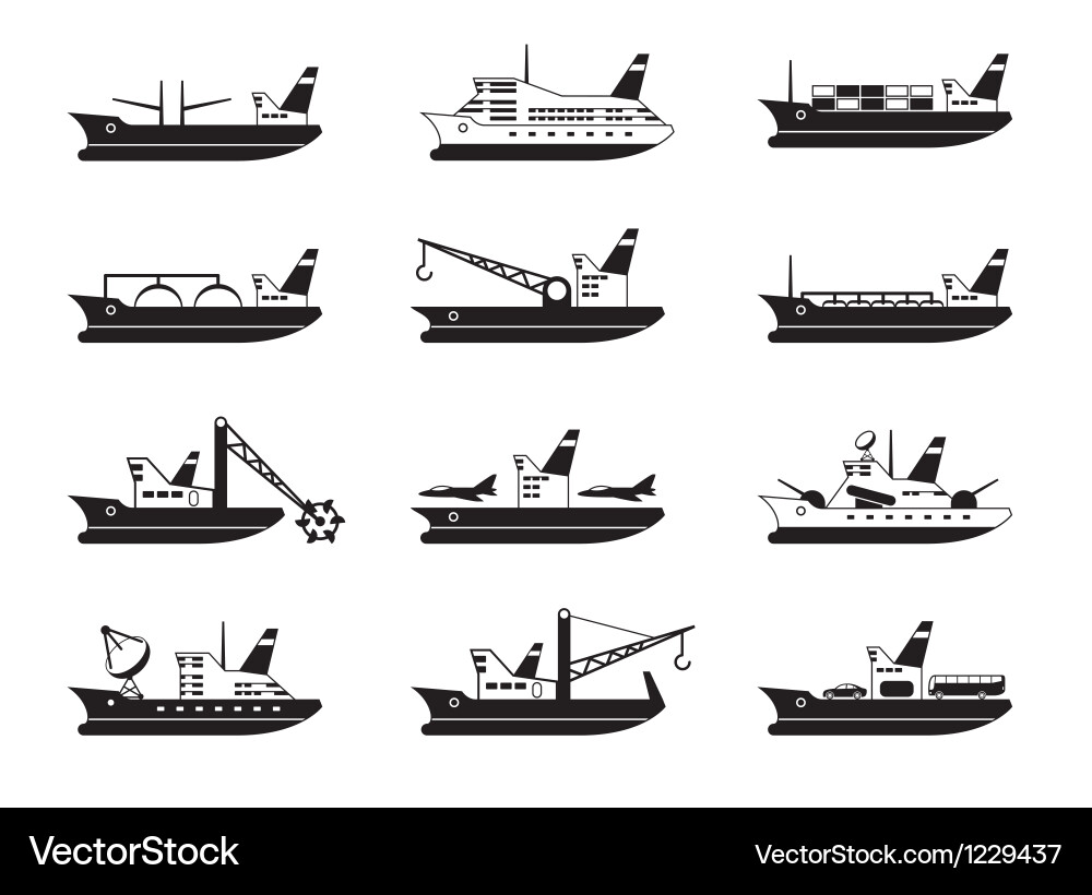 Diverse commercial and passenger ships Royalty Free Vector
