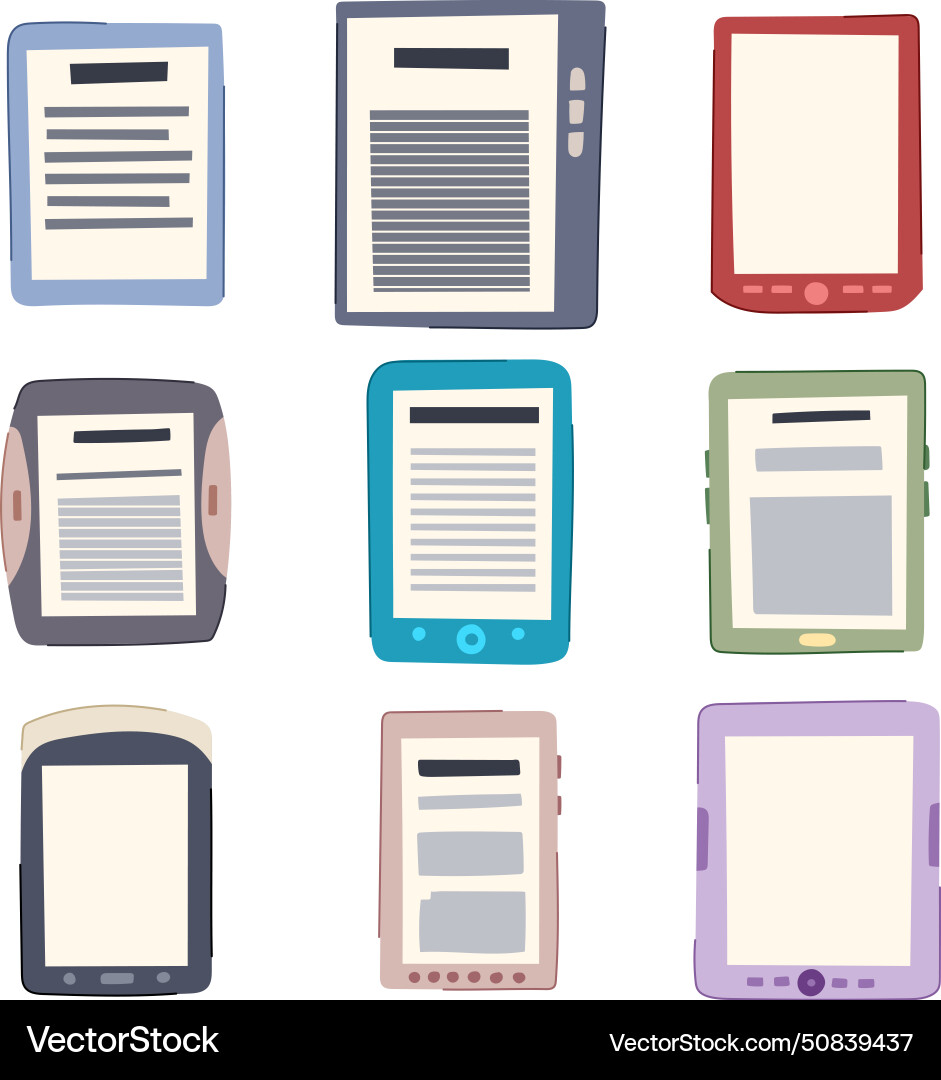 E-reader set cartoon Royalty Free Vector Image