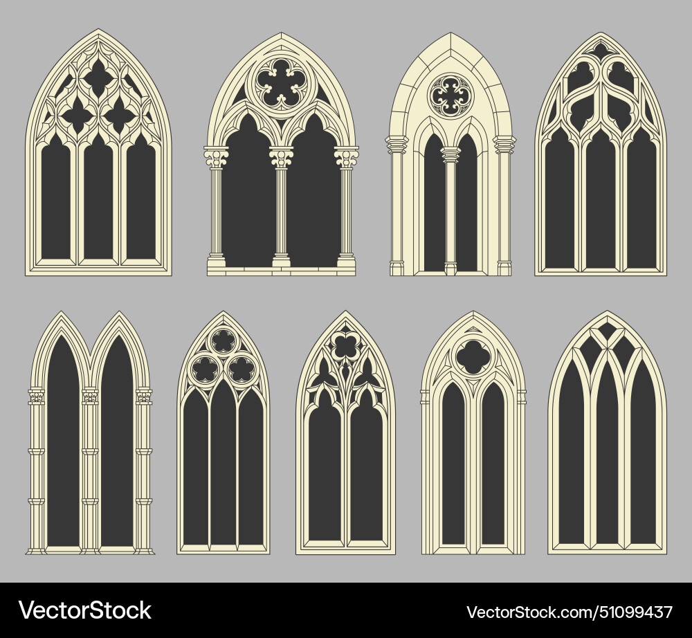 Gothic arch church windows with classic art Vector Image